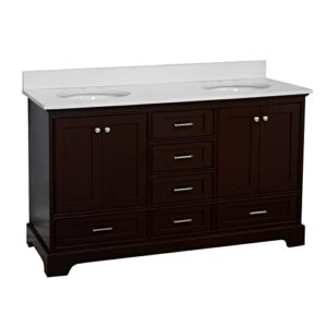 Kitchen Bath Collection Harper 60-inch Double Bathroom Vanity (Quartz/Chocolate): Includes Chocolate Cabinet with Stunning Quartz Countertop and White Ceramic Sinks