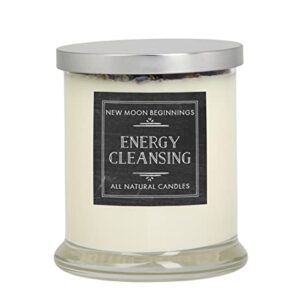 Energy Cleansing Candle by New Moon Beginnings - Crystal & Herb Candles - Protection Candles - All Natural Soy Candle - Lavender Sage Cedar