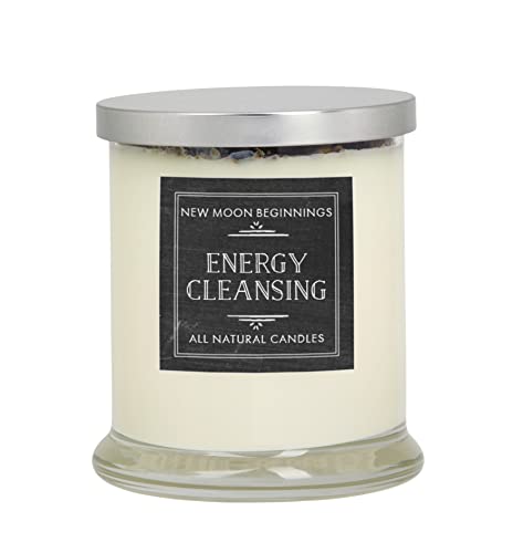 Energy Cleansing Candle by New Moon Beginnings - Crystal & Herb Candles - Protection Candles - All Natural Soy Candle - Lavender Sage Cedar