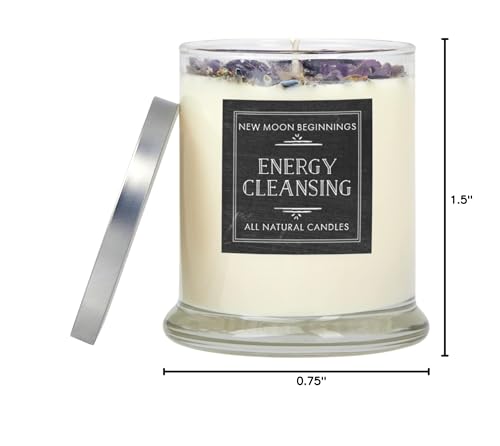 Energy Cleansing Candle by New Moon Beginnings - Crystal & Herb Candles - Protection Candles - All Natural Soy Candle - Lavender Sage Cedar