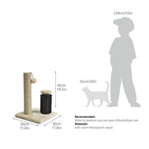 Amazon Basics Cat Scratching Post with Brush for Indoor Cats, 12.2 x 12.2 x 16.54 inch for Kittens, Beige