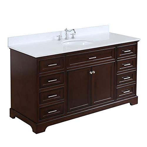 Kitchen Bath Collection Aria 60-inch Single Bathroom Vanity (Quartz/Chocolate): Includes Chocolate Cabinet with Stunning Quartz Countertop and White Ceramic Sink