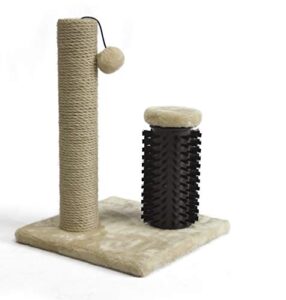 amazon basics cat scratching post with brush for indoor cats, 12.2 x 12.2 x 16.54 inch for kittens, beige