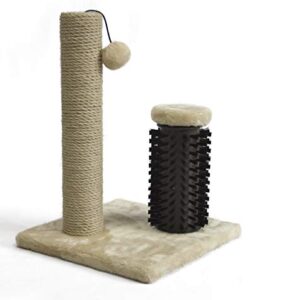 Amazon Basics Cat Scratching Post with Brush for Indoor Cats, 12.2 x 12.2 x 16.54 inch for Kittens, Beige