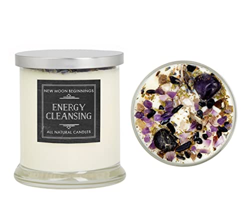 Energy Cleansing Candle by New Moon Beginnings - Crystal & Herb Candles - Protection Candles - All Natural Soy Candle - Lavender Sage Cedar