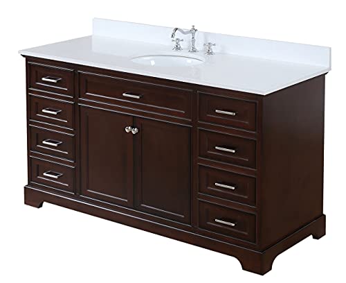 Kitchen Bath Collection Aria 60-inch Single Bathroom Vanity (Quartz/Chocolate): Includes Chocolate Cabinet with Stunning Quartz Countertop and White Ceramic Sink