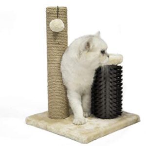 Amazon Basics Cat Scratching Post with Brush for Indoor Cats, 12.2 x 12.2 x 16.54 inch for Kittens, Beige