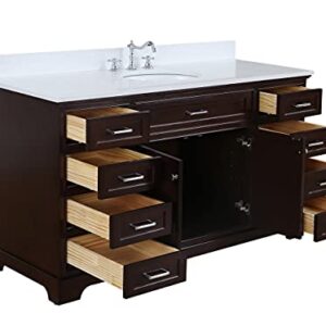 Kitchen Bath Collection Aria 60-inch Single Bathroom Vanity (Quartz/Chocolate): Includes Chocolate Cabinet with Stunning Quartz Countertop and White Ceramic Sink