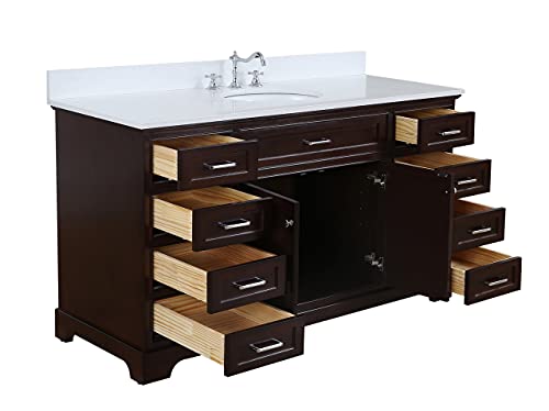 Kitchen Bath Collection Aria 60-inch Single Bathroom Vanity (Quartz/Chocolate): Includes Chocolate Cabinet with Stunning Quartz Countertop and White Ceramic Sink