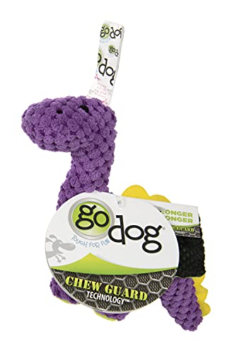 goDog Checkers Just for Me Dinos Bruto Squeaky Plush Dog Toy, Chew Guard Technology - Purple, Mini