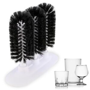 glass cleaning brush, 3 brush glass washer – triple glass rinser, cup washer brush, glass brushes for washing glasses