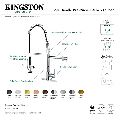 Kingston Brass LS8500CTL Continental Pre-Rinse Kitchen Faucet, Matte Black