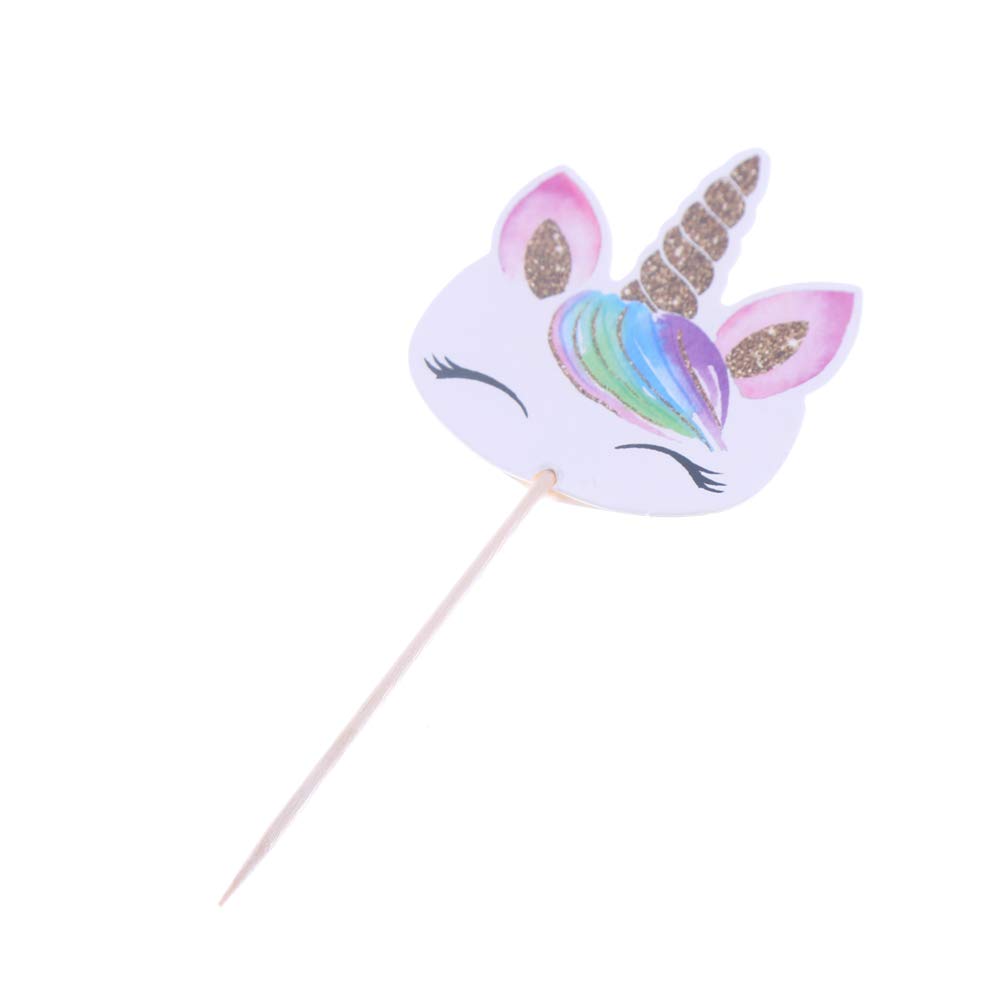 CCINEE 48pcs Rainbow Unicorn Cupcake Toppers Picks Double-Sided Paper Unicorn Cake Toppers for Birthday Party Dessert Decoration