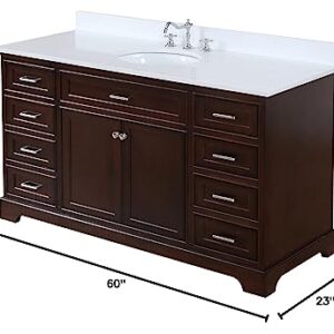 Kitchen Bath Collection Aria 60-inch Single Bathroom Vanity (Quartz/Chocolate): Includes Chocolate Cabinet with Stunning Quartz Countertop and White Ceramic Sink