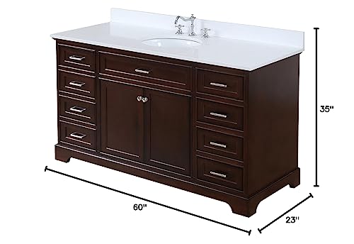 Kitchen Bath Collection Aria 60-inch Single Bathroom Vanity (Quartz/Chocolate): Includes Chocolate Cabinet with Stunning Quartz Countertop and White Ceramic Sink