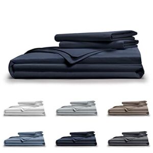 pillow guy classic cool & crisp 100% cotton percale duvet cover set - dark navy - king/california king