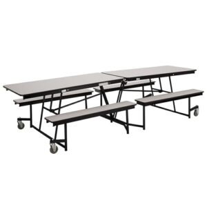 learniture mobile bench cafeteria table for schools and lunch rooms, heavy-duty rolling cafeteria table with benches and casters, gray/black