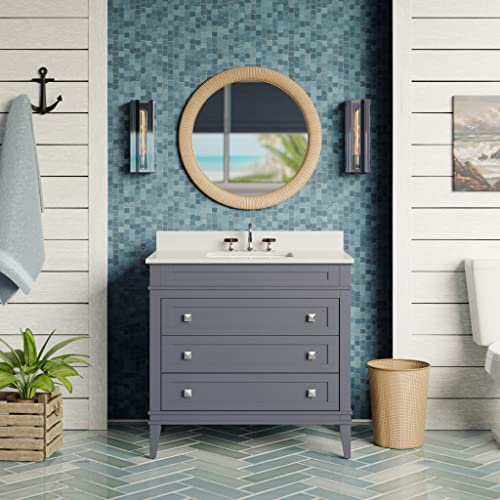 Eleanor 36-inch Bathroom Vanity (Quartz/Marine Gray): Includes Marine Gray Cabinet with Stunning Quartz Countertop and White Ceramic Sink