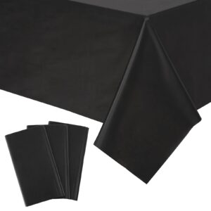 juvale 3 pack black plastic tablecloth for rectangle tables, 54 x 108 inches, disposable tablecloth cover for birthday, halloween & graduation party table decorations