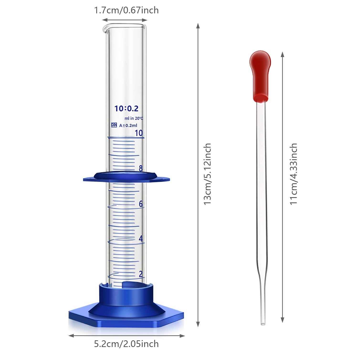 Thick Glass Graduated Cylinder Measuring Liquid Lab Cylinders with Anti-Falling Plastic Base and Bumper Guards (Glass, 10ML)