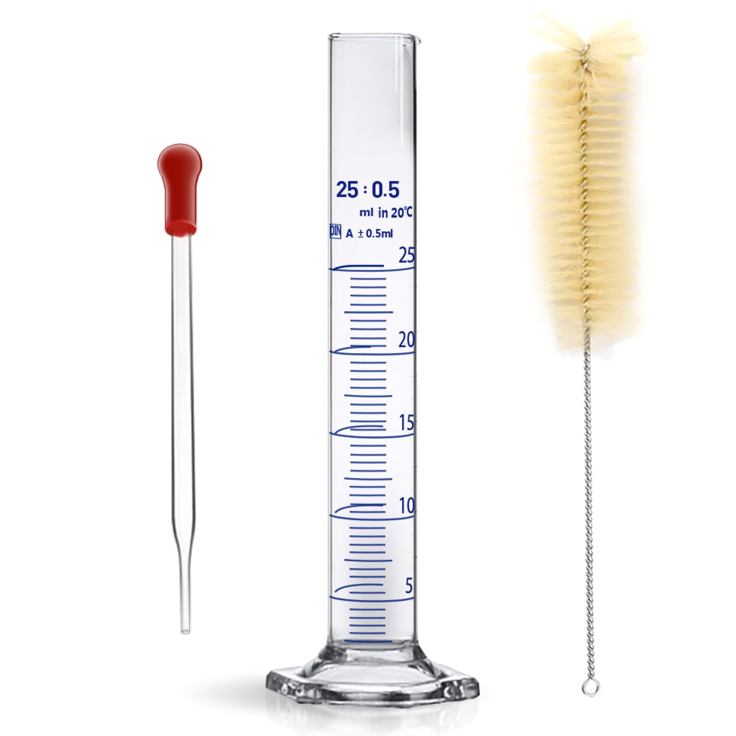 Thick Glass Graduated Cylinder Measuring Liquid Lab Hexagon Base Cylinders Come with One Glass dropper (glass, 5ML)