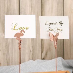 KIPETTO 10PCS Table Number Holder Name Place Card Holder with Flamingo Menu Memo Clips for Wedding Party Favors, Rosegold