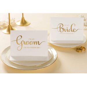 MAGJUCHE Wedding Day Cards Set, Gold Foiled to My Bride and to My Groom Wedding Vow Card with Envelopes