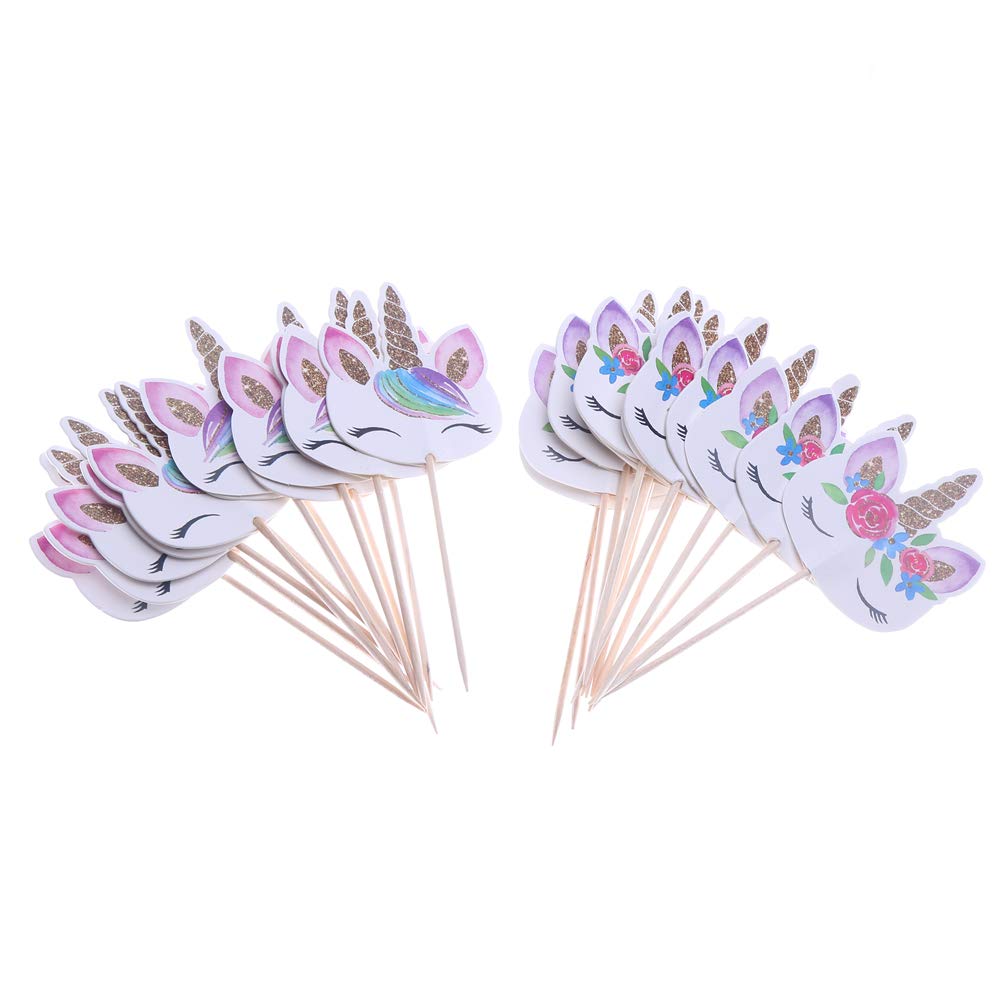 CCINEE 48pcs Rainbow Unicorn Cupcake Toppers Picks Double-Sided Paper Unicorn Cake Toppers for Birthday Party Dessert Decoration