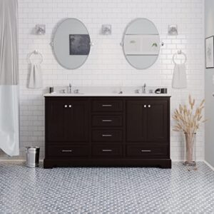 Kitchen Bath Collection Harper 60-inch Double Bathroom Vanity (Quartz/Chocolate): Includes Chocolate Cabinet with Stunning Quartz Countertop and White Ceramic Sinks