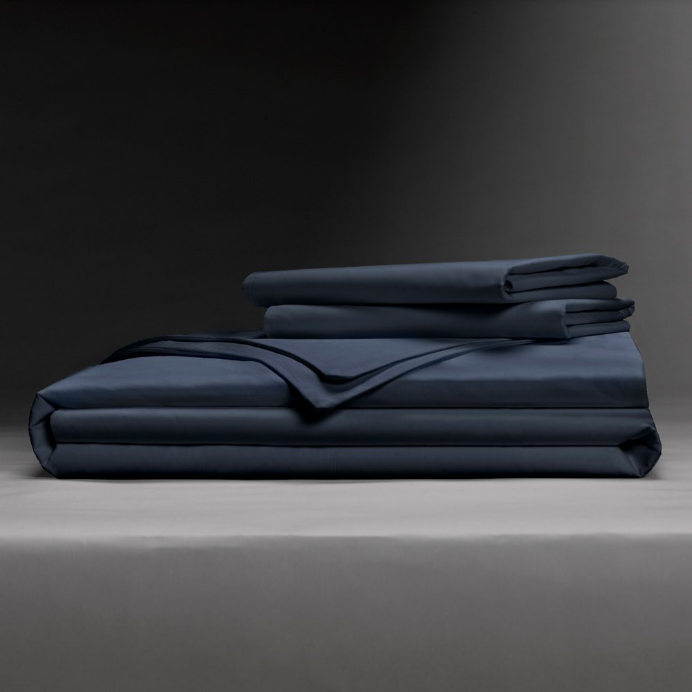 Pillow Guy Classic Cool & Crisp 100% Cotton Percale Duvet Cover Set - Dark Navy - King/California King