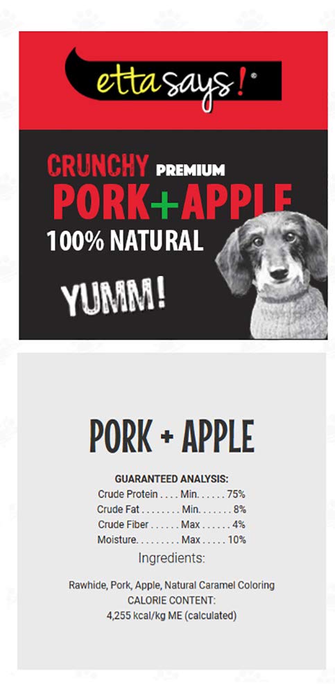 etta says! Premium Crunchy Chew Bars - All Natural - Pork + Apple - Made in The USA (12 Count Pack of 1)