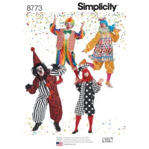 simplicity 8773 adult clown costume sewing pattern, sizes xs-xl