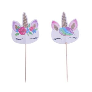 CCINEE 48pcs Rainbow Unicorn Cupcake Toppers Picks Double-Sided Paper Unicorn Cake Toppers for Birthday Party Dessert Decoration