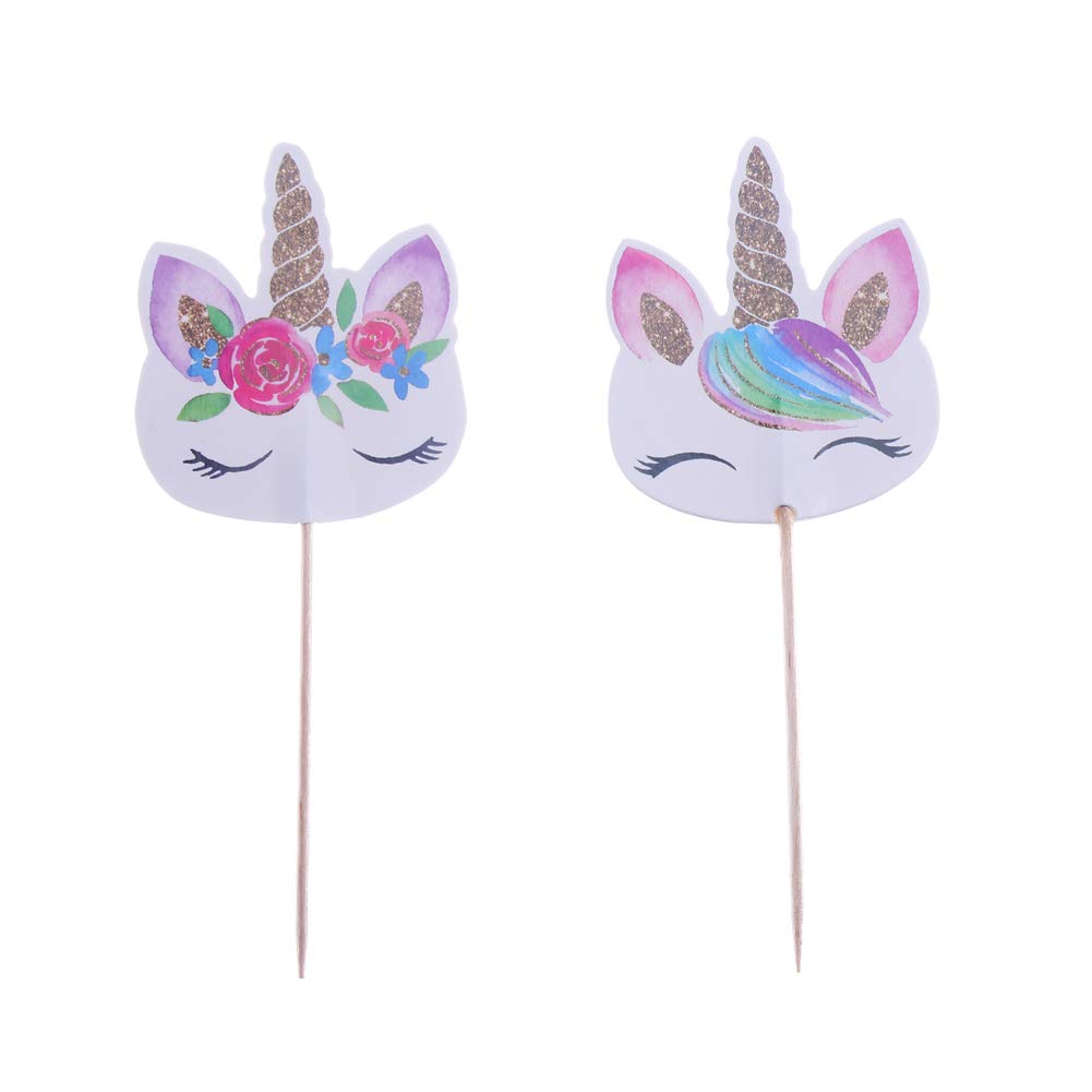 CCINEE 48pcs Rainbow Unicorn Cupcake Toppers Picks Double-Sided Paper Unicorn Cake Toppers for Birthday Party Dessert Decoration