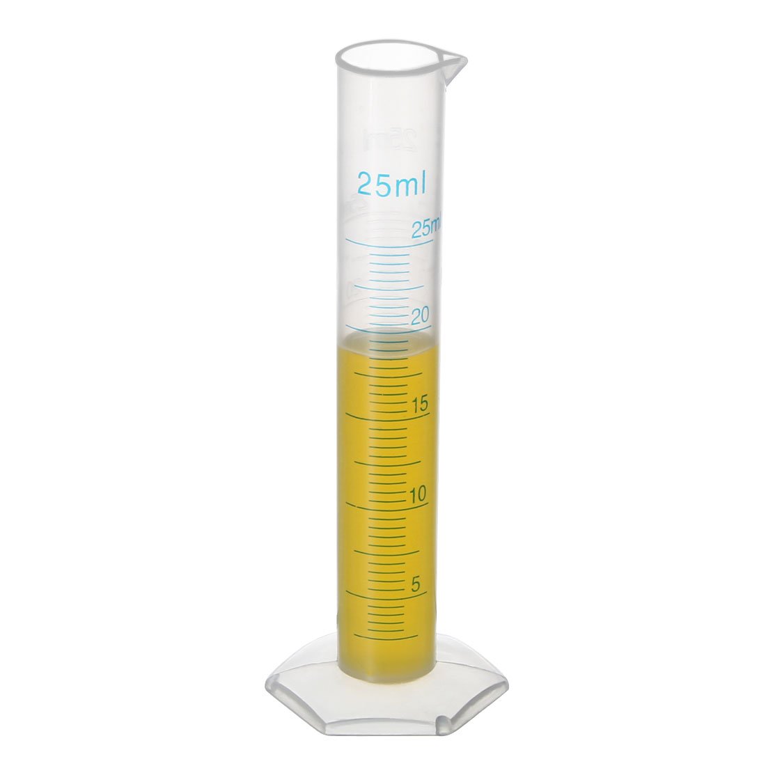 uxcell Plastic Graduated Cylinder, 25ml Measuring Cylinder, Science Test Tube Beakers, Single Metric Scale, Clear Hex Base Flask for Lab Home 2pcs