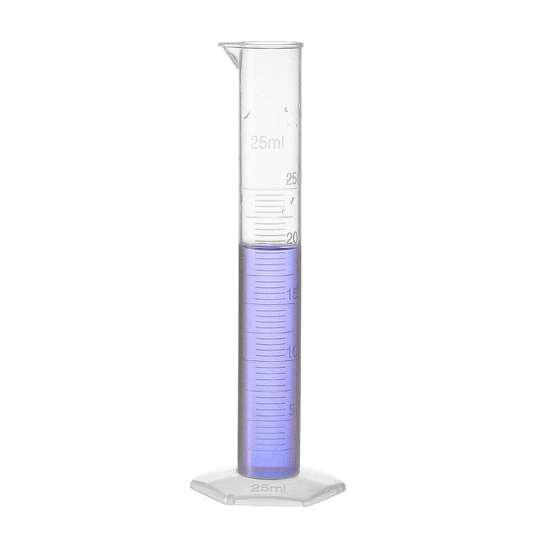 uxcell Plastic Graduated Cylinder, 25ml Measuring Cylinder, Science Test Tube Beakers, Single Metric Scale, Clear Hex Base Flask for Lab Home 2pcs