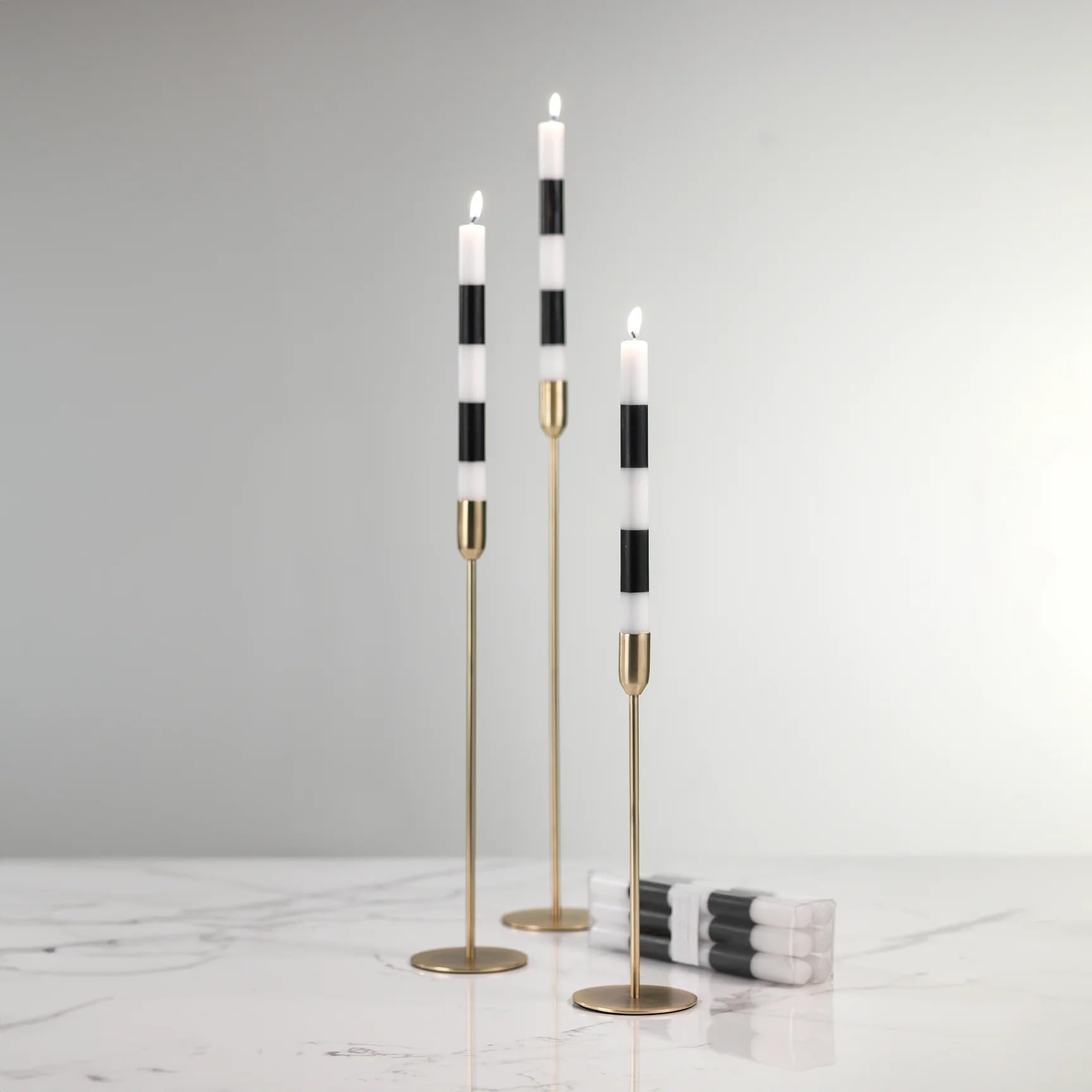 Zodax | Modern & Festive Formal Taper Candles | 10" | Set of 6 | Black & White