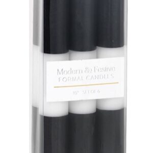 Zodax | Modern & Festive Formal Taper Candles | 10" | Set of 6 | Black & White