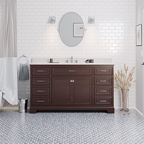 Kitchen Bath Collection Aria 60-inch Single Bathroom Vanity (Quartz/Chocolate): Includes Chocolate Cabinet with Stunning Quartz Countertop and White Ceramic Sink