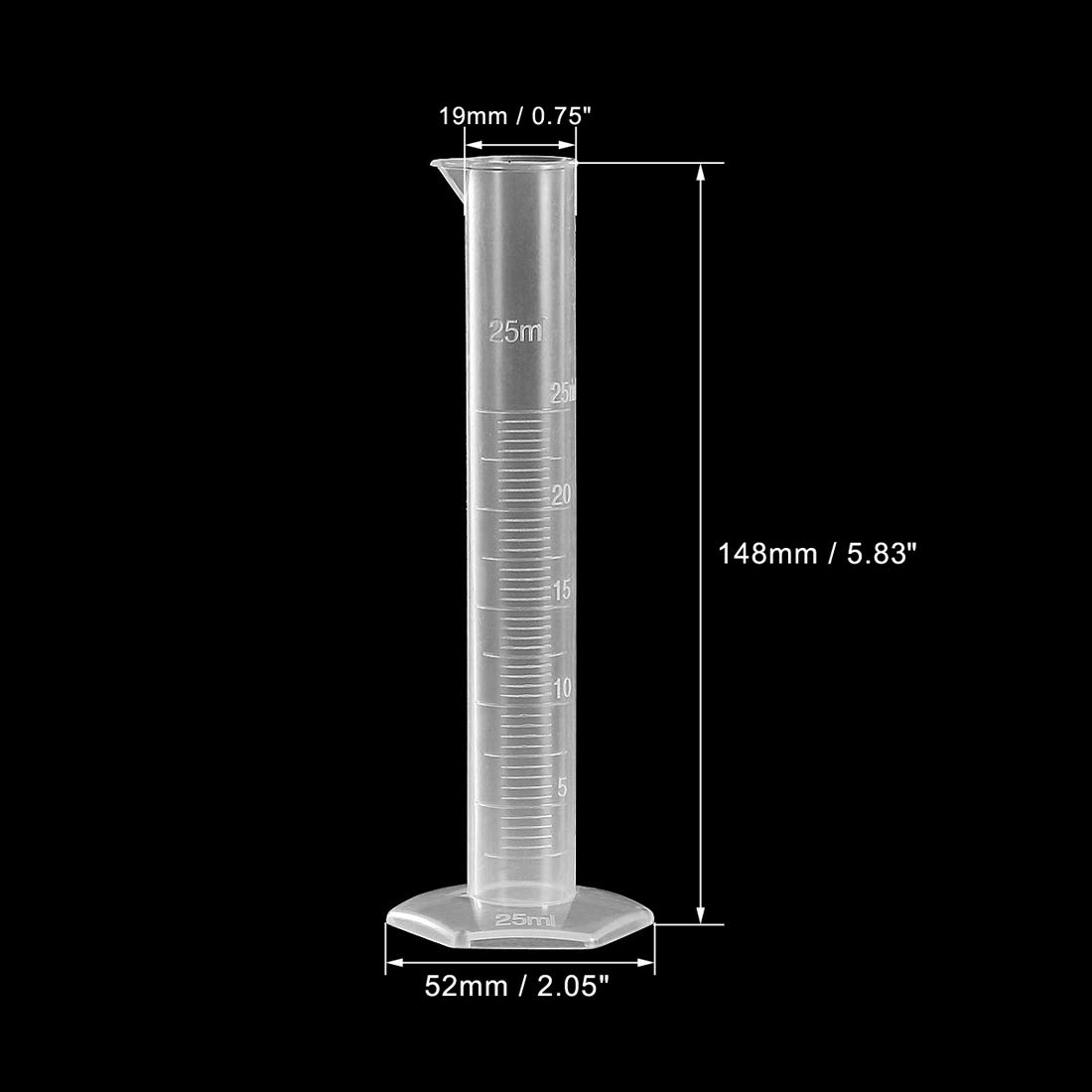 uxcell Plastic Graduated Cylinder, 25ml Measuring Cylinder, Science Test Tube Beakers, Single Metric Scale, Clear Hex Base Flask for Lab Home 2pcs