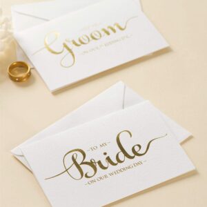 MAGJUCHE Wedding Day Cards Set, Gold Foiled to My Bride and to My Groom Wedding Vow Card with Envelopes