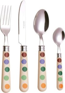 exzact cutlery set 24 pcs stainless steel with polka dots handle - dinner knife x 6, dinner fork x 6, table spoon x 6, tea spoon x 6, service for 6 - mirror polished