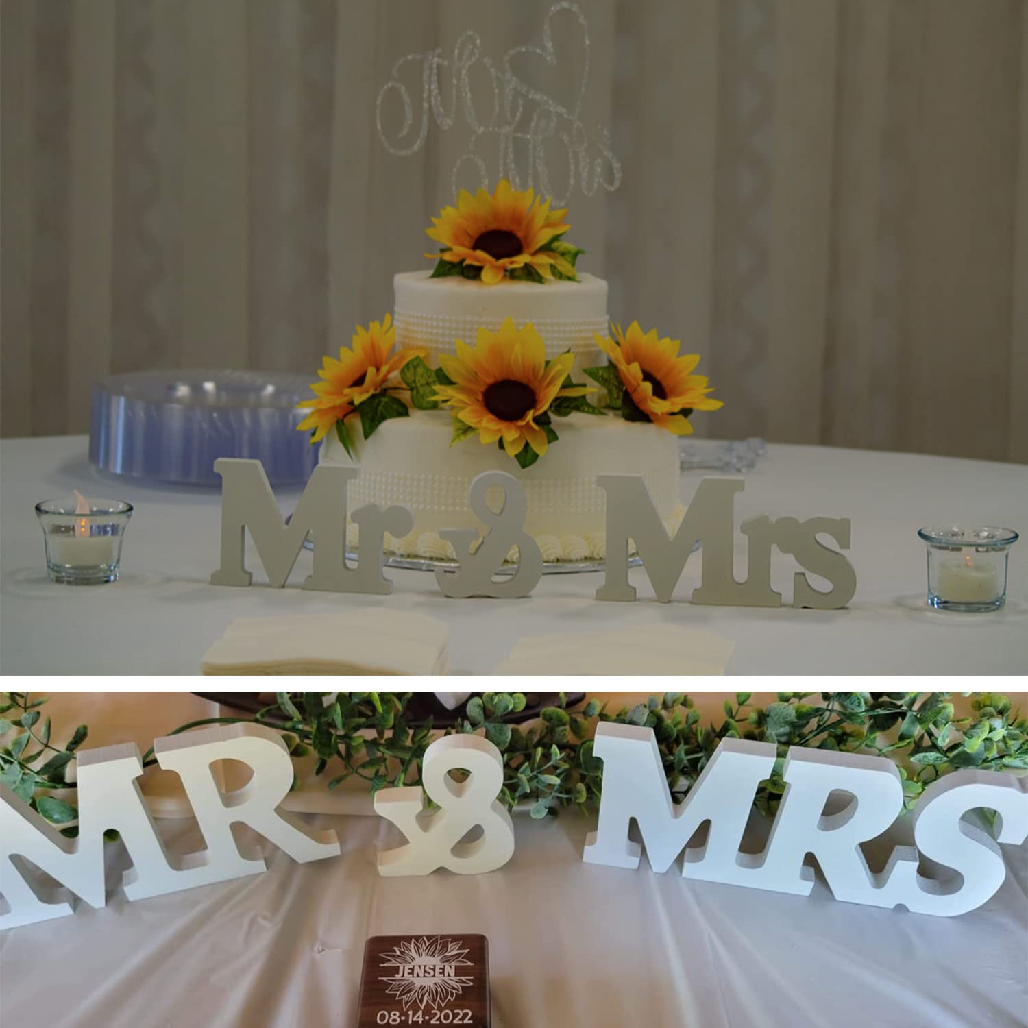 Mr & Mrs Wedding Sign for Table Decoration Photo Props,Party Table,Top Dinner,Rustic Wedding Decorations (White)