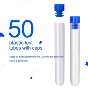 Teenitor 50 Pack Clear Plastic Test Tubes with Blue Caps, 13×78mm, Great for Halloween Party