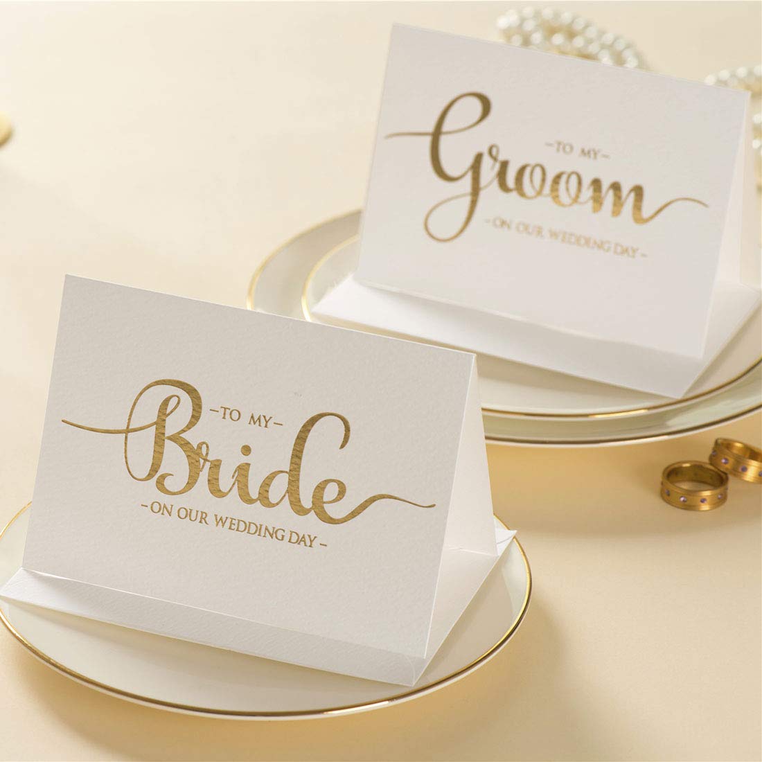 MAGJUCHE Wedding Day Cards Set, Gold Foiled to My Bride and to My Groom Wedding Vow Card with Envelopes