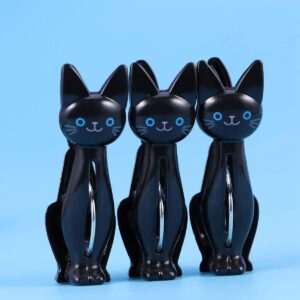 VORCOOL 4Pcs Clothes Pins Cartoon Cat Laundry Hangers Creative Pegs Clamps Photo Bag Towel Laundry Clips Household Sealing Clips (Black)