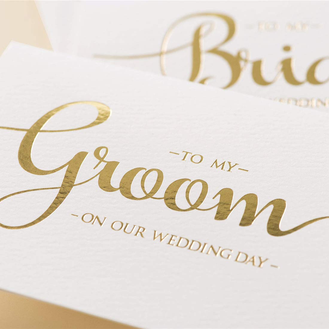 MAGJUCHE Wedding Day Cards Set, Gold Foiled to My Bride and to My Groom Wedding Vow Card with Envelopes