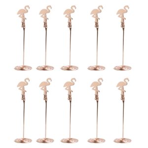 kipetto 10pcs table number holder name place card holder with flamingo menu memo clips for wedding party favors, rosegold