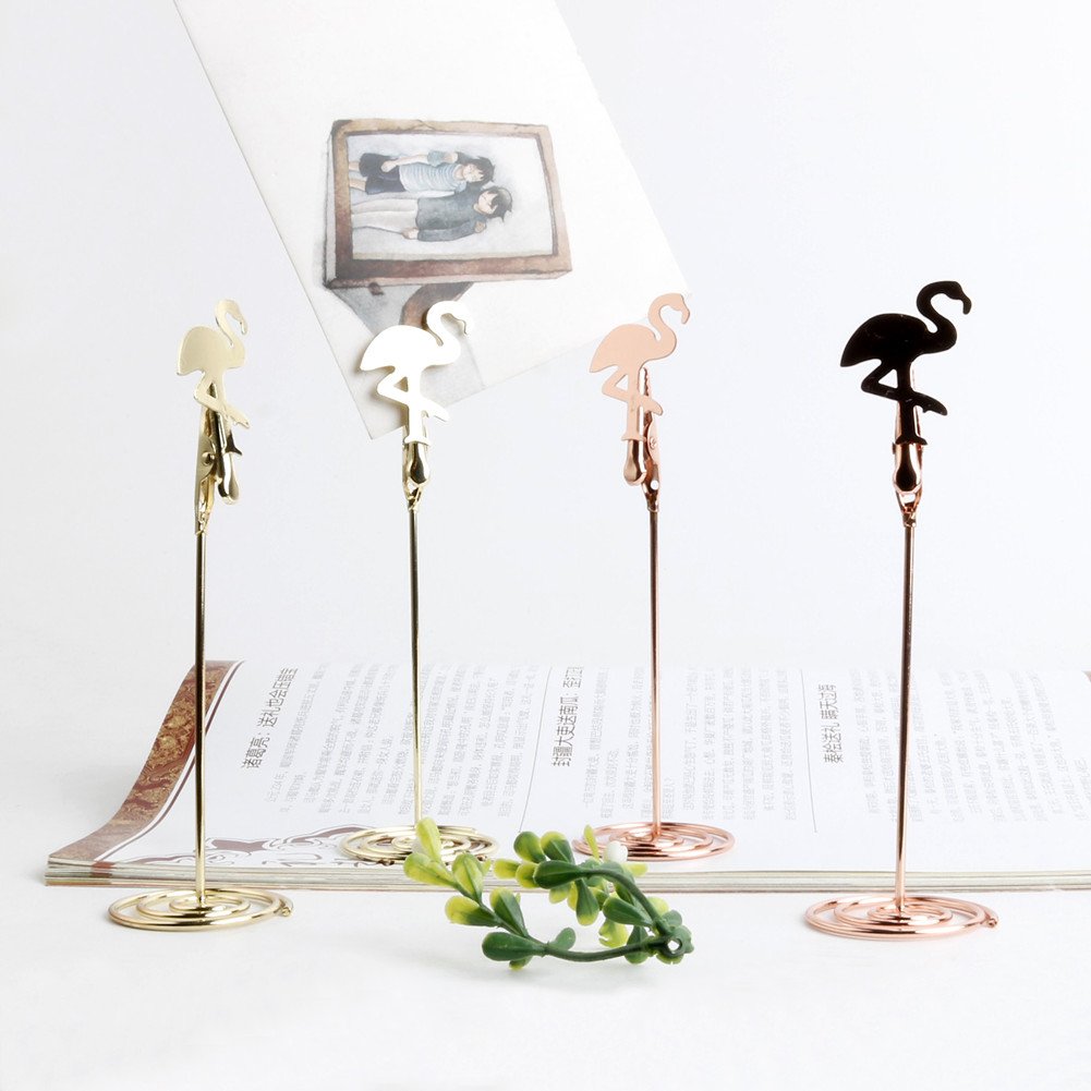 KIPETTO 10PCS Table Number Holder Name Place Card Holder with Flamingo Menu Memo Clips for Wedding Party Favors, Rosegold