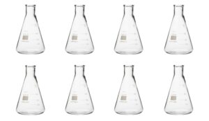 labnique borosilicate 3.3 glass conical flask, erlenmeyer flask with narrow mouth, graduated, double boxed, 500ml (pack of 8)